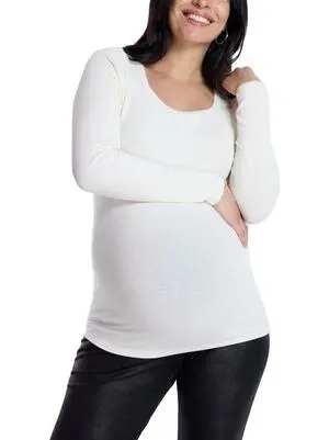 Motherhood Maternity Square Neck Rib Knit Long Sleeve Tee - Bright White