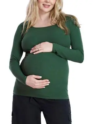 Motherhood Maternity Square Neck Rib Knit Long Sleeve Tee - Green Pastures