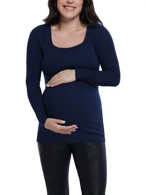 Motherhood Maternity Square Neck Rib Knit Long Sleeve Tee - Peacoat