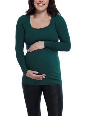 Motherhood Maternity Square Neck Rib Knit Long Sleeve Tee - Rain Forest