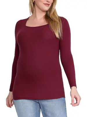 Motherhood Maternity Square Neck Rib Knit Long Sleeve Tee - Tawny Port