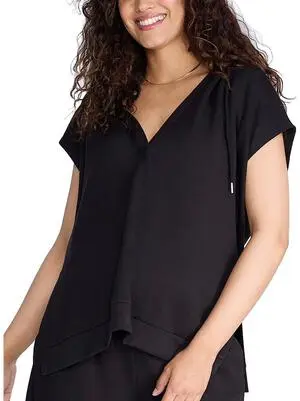 Motherhood Maternity Short Sleeve V-neck Hooded Top - Black