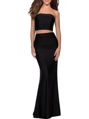 LABOMME Tube Top Two Piece Long Jersey Dress - Black