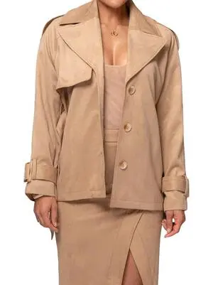 JLUXLABEL Belted Suede Jacket - Beige