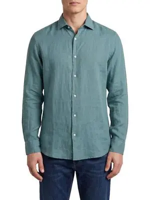 BROOKSFIELD Slim Fit Casual Shirt In Pure Linen With French Collar - Peacock