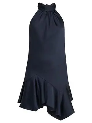 Ramy Brook Nari Asymmetric Flounce Halter Mini Dress - Navy