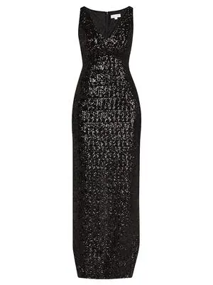 Michael Kors Sequined Portrait-neck Sleeveless Gown - Black