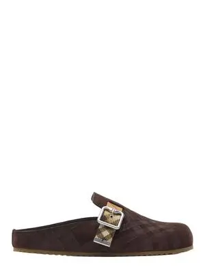 Burberry Suede Check Pattern Clogs - Snug Brown