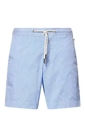 Orlebar Brown Bulldog Drawstring Seersucker Swim Shorts - Catalina Blue/white