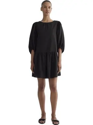 Everlane Gauze Puff-sleeve Mini Dress - Black