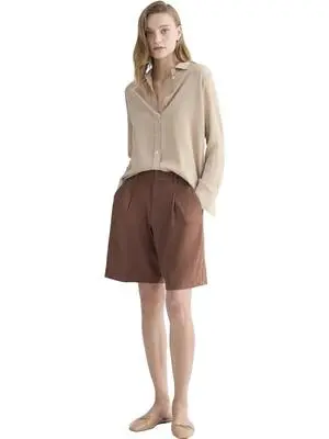 Everlane Pleated Stretch Linen Cotton Shorts - Cedarwood
