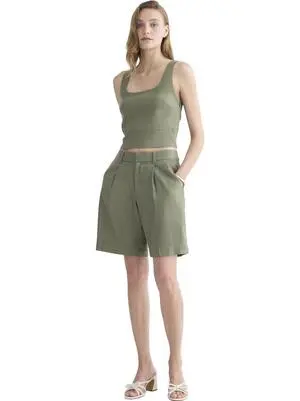 Everlane Pleated Stretch Linen Cotton Shorts - Lichen Green