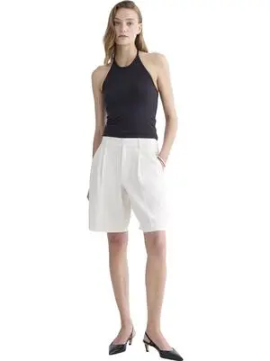 Everlane Pleated Stretch Linen Cotton Shorts - Natural Chambray