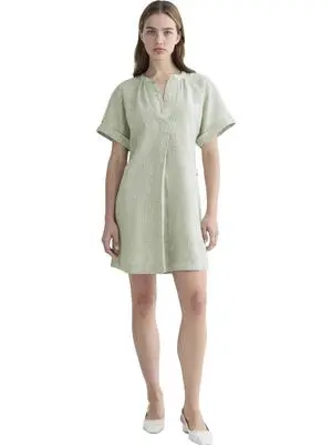Everlane Linen Popover Mini Dress - Oil Green / White