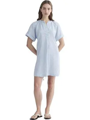 Everlane Linen Popover Mini Dress - Sky Blue / White