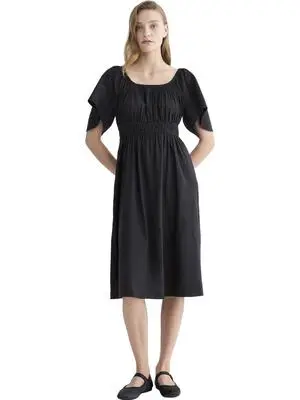 Everlane Flutter-sleeve Stretch Linen Midi Dress - Black