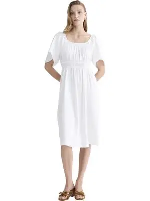 Everlane Flutter-sleeve Stretch Linen Midi Dress - White