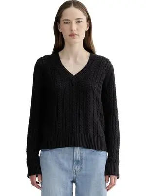 Everlane Mesh Cable V-neck Sweater - Black