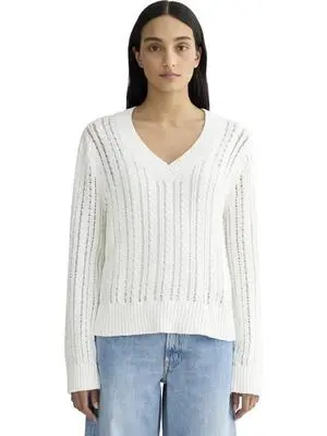 Everlane Mesh Cable V-neck Sweater - White