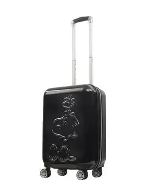 FUL Peanuts Snoopy & Woodstock Embossed Hardside 22" Carry-On Spinner Suitcase Black