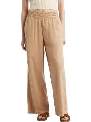 Treasure & Bond Linen Blend Smocked Waist Wide Leg Pants - Tan Iced Coffee