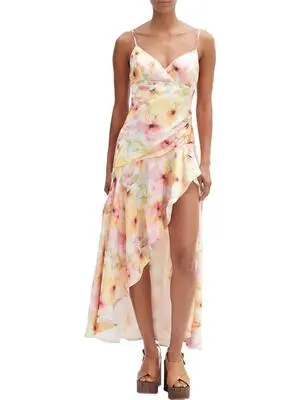 Bardot Floral High-low Satin Dress - Sunset Floral
