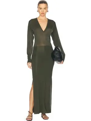 Ami V-neck Midi Dress - Loden