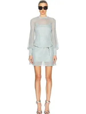 TOM FORD Long Sleeve Mini Dress - Combo Silver & Sky Blue