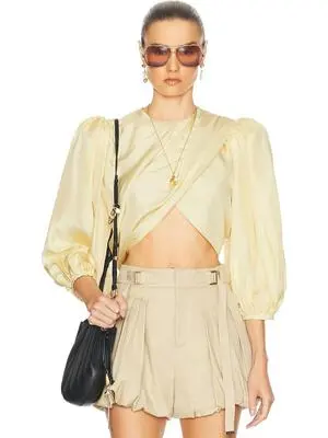 Chloé Cropped Puff Sleeves Draped Top - Powder Yellow