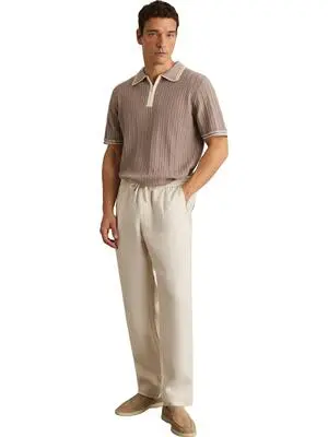 REISS Linen Drawstring Relaxed-Fit Trousers Stone