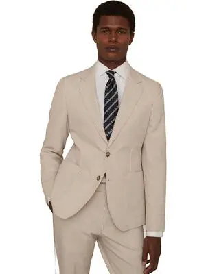 REISS Bay Seersucker Single-breasted Suit Blazer Slim-fit - Oatmeal/white