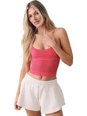 LYREBIRD Seamless Crochet Tank Top With Sheer Paneling - Raspberry