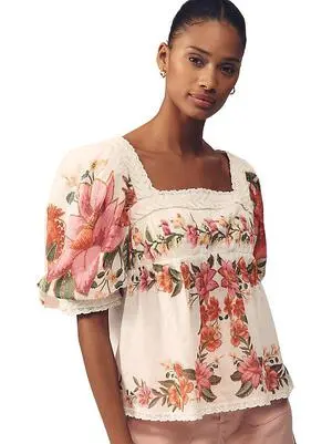FARM RIO Summer Fruit Cotton Puff-Sleeve Blouse