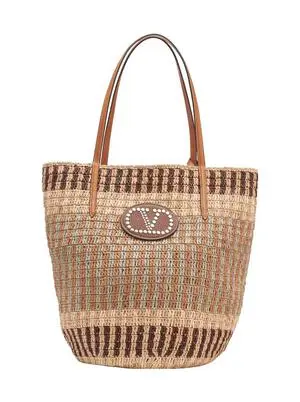 VALENTINO VLogo Raffia Basket Tote