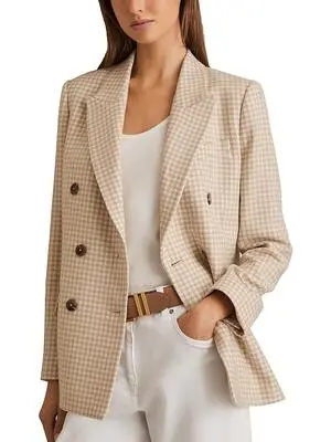 REISS Bella Double Breasted Check Blazer - Neutral Check