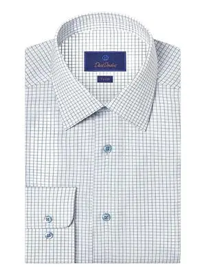 David Donahue Trim Fit Dobby Check Dress Shirt - Green/sky