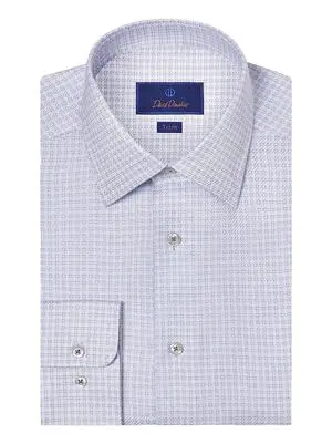 David Donahue Trim Fit Box Dobby Dress Shirt - White/blue