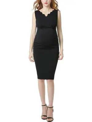 KIMI + KAI Talula Scalloped V-neck Maternity Sheath Dress - Black