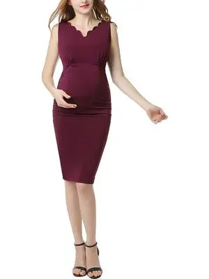 KIMI + KAI Talula Scalloped V-neck Maternity Sheath Dress - Deep Berry
