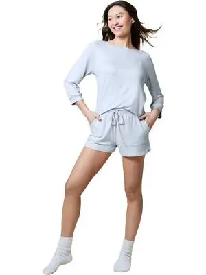 SOFTIES Dream 3/4 Sleeve Boatneck Top With Shorts Set Heather Grey