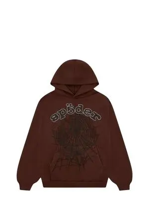 SP5DER X Travis Scott Rhinestone Web Hoodie - Brown