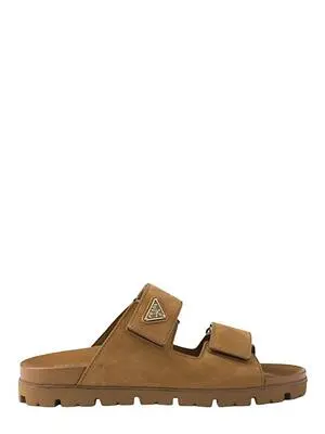 Prada Logo-embellished Suede Sandals - Brown
