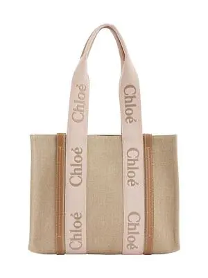 Chloé Woody Medium Linen And Leather Tote Bag - Blushy Beige