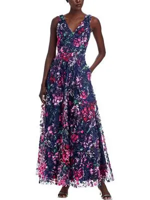 Eliza J Floral Applique Gown - Navy Multi