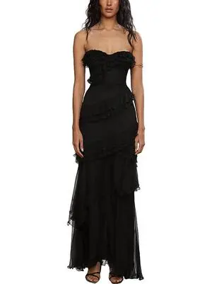AMUR Harrison Silk Ruffled Gown - Black