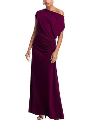 Aqua Off-the-shoulder Ruched Jersey Gown - Burgundy