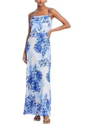Aqua Printed Spaghetti Strap Maxi Dress - White/blue
