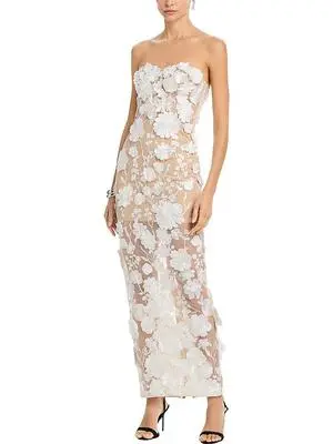 Aqua Long 3d Floral Gown - Ivory/nude