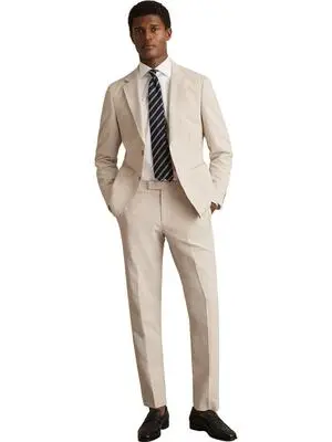REISS Bay Seersucker Slim-fit Suit Trousers - Oatmeal/white