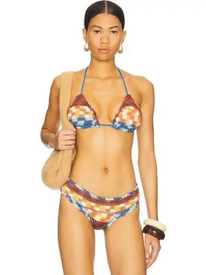 IT'S NOW COOL Crochet Triangle Bikini Top - Azul